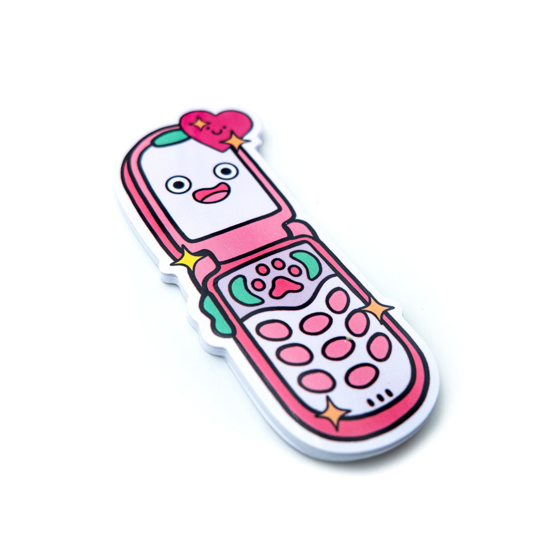 Retro Pink Flip Phone Sticker Glossy Vinyl Sticker Leonromer