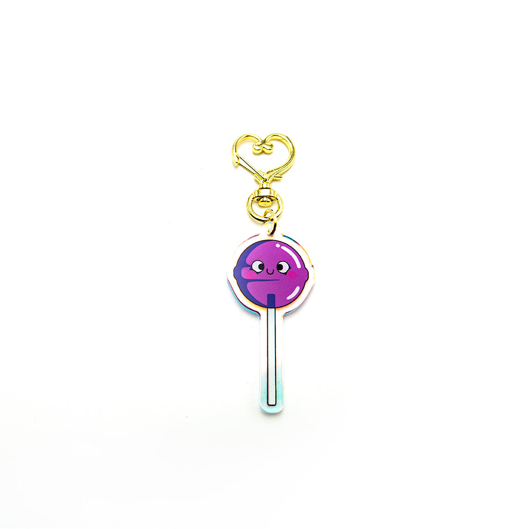 Kawaii Acrylic Lolly Keychain - Double sided rainbow glitter expoxy fi ...